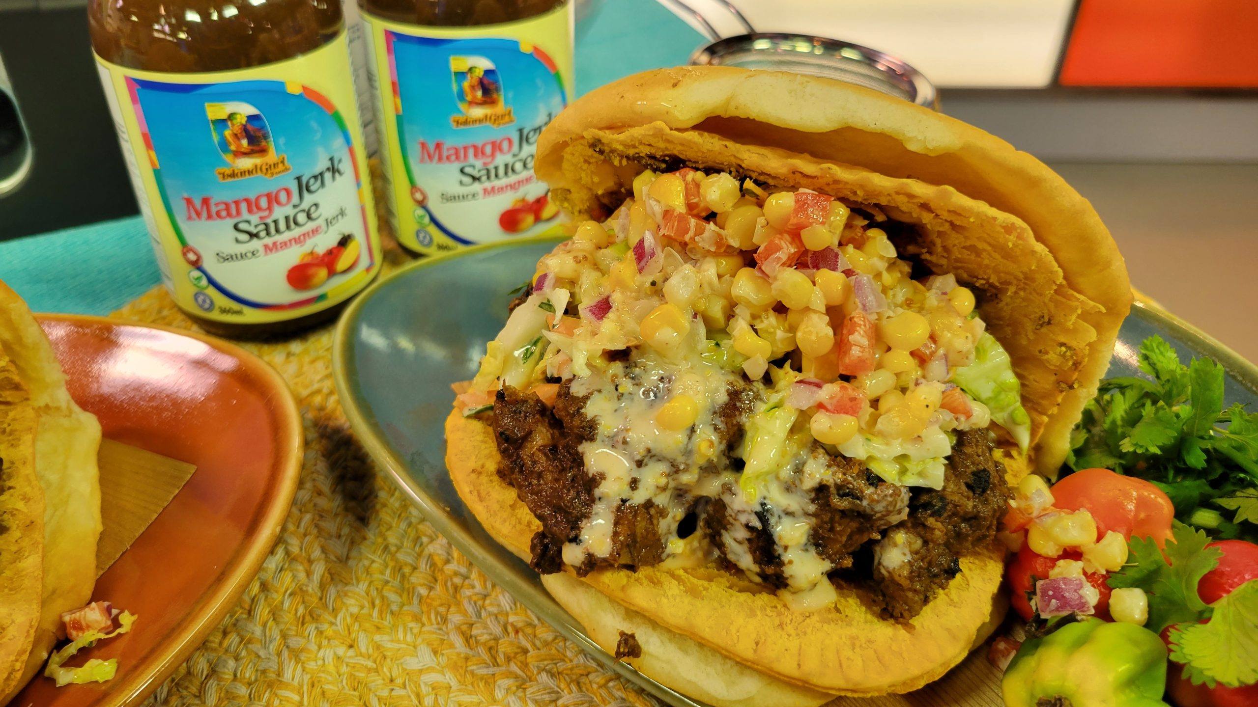 Carnival Stuffed Jerk Pork & Coco Bread Sandwich - Island Gurl Foods